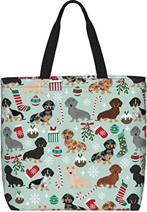 Generic Sac De Courses No&euml;l &Agrave; Motifs De Teckels Fourre Tout Pliable Personnaliser Sacs &Agrave; Main, Pour Tous Les Jours, Femmes, Shopping, Burea