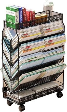 Generic B&uuml;cherwagen, Rollbarer Aktenwagen mit 6 Ebenen, mobiles B&uuml;cherregal, Rollbarer Allzweckwagen aus Metall, strapazierf&auml;hig, f&uuml;r B&uuml;ro, Wohnheim, Klassenz