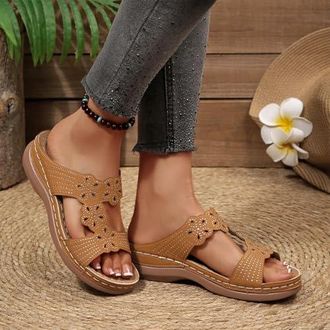 Generic Sandales compens&eacute;es confortables pour femme - Sandales d&eacute;t&eacute; &agrave; bout ouvert - Couleur unie - &Eacute;l&eacute;gantes - L&eacute;g&egrave;res et respirantes - Sandales orthop&eacute;diques