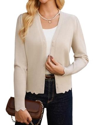 Grace Karin Cardigan &eacute;l&eacute;gant pour femme - Col en V - Manches longues - Bouton - Chaud, Cl273-04/abricot, L