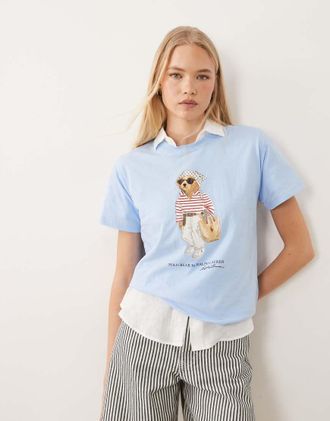 Polo Ralph Lauren T-Shirt in Babyblau mit Bear-Grafik auf der Brust