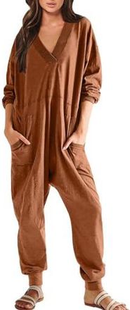 Generic Body pour femme &agrave; manches longues - Combinaisons pour femmes sans capuche - Combinaison ample &agrave; col en V surdimensionn&eacute;e - Combinaison ample surdimens