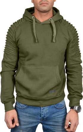 Alessandro Salvarini Herren Pullover Langarm Sweatshirt Kapuzen Hoodie Biker AS074 [AS-074-Olive-Gr.3XL]