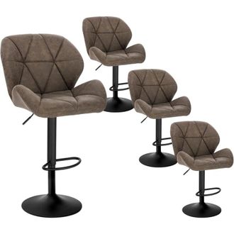 Woltu Woltu - 4 x Tabourets de Bar r&eacute;glable en Hauteur, Chaises de bar, si&egrave;ge rembour&eacute; en Similicuir Pied en m&eacute;tal, Brun Fonc&eacute;