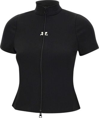 Courr&egrave;ges Femme, Sweatshirts et sweats &agrave; capuche, Noir, Taille: 38 FR Interlock Tracksuit Top