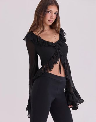 House of CB Goya - Blouse &agrave; manches volant&eacute;es - Noir