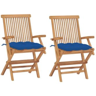 vidaXL Vidaxl - Gartenst&uuml;hle mit Blauen Kissen 2 Stk. Massivholz Teak
