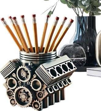 Generic Unique DesigV8 Engine Pen Holder, V8 Pen Holder With V8 Engine, V8 Engine Block Pencil Organizer - Makeup Brush Container Desk Organization For Deskto