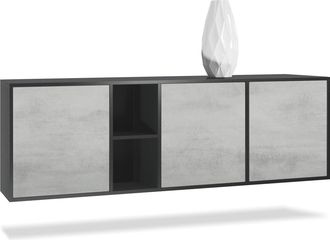 Vladon Kommode Cuba, Made in Germany, Schwarz matt/Beton Oxid Optik - Modernes Sideboard f&uuml;r Ihr Wohnbereich - (BxHxT) 182x53x35 cm