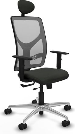 Piqueras y Crespo B&uuml;rostuhl, schwarz, mit 1D-Armlehnen, h&ouml;henverstellbare Lendenwirbelst&uuml;tze und festes Kopfteil, ausgestattet mit Syncro/Traslack und Schneideschaum, G