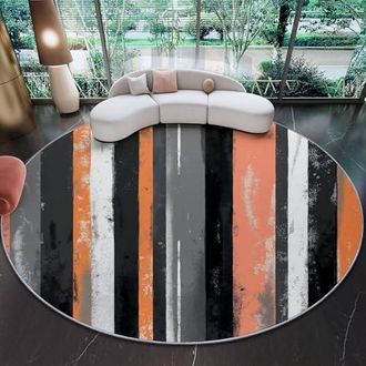 Generic Tapis Rond Salon 140 cm, Color&eacute; Lavable Antid&eacute;rapant Tapis, Abstrait Rayures Verticales Style Vintage Affiche Imprim&eacute; Carpette Convient pour la Chambr