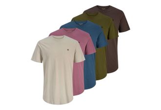 Jack & Jones T-Shirt Tee SS Crew Neck 5PK mit kleinem Logo auf der linken Brust