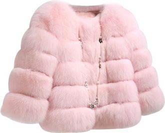 ZhuiKun Manteau en Fausse Fourrure pour Femme Pardessus Court en Fourrure Artificielle Solide Épais Chaud Parka Veste - Style 17, XL
