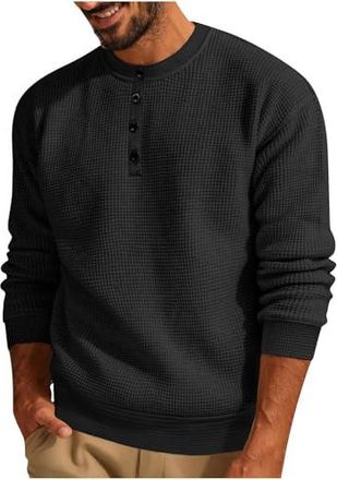 Generic T-shirt &agrave; manches longues en tissu gaufr&eacute; pour homme - Pull basique l&eacute;ger respirant sport tendance uni col rond l&eacute;ger course &agrave; pied haut de sport dura