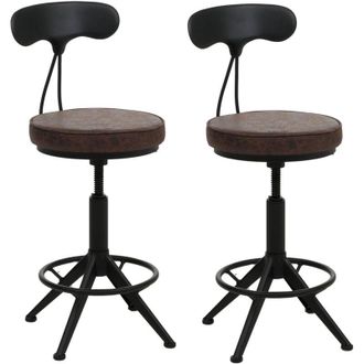 Hhg 2er-Set Barhocker HHG-590, Barstuhl Drehhocker Industrial h&ouml;henverstellbar, Kunstleder Metall braun-schwarz