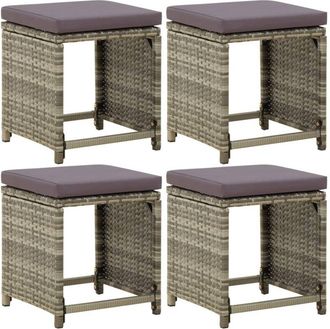 vidaXL Gartenhocker 4 Stk. mit Kissen Poly Rattan Grau - Vidaxl
