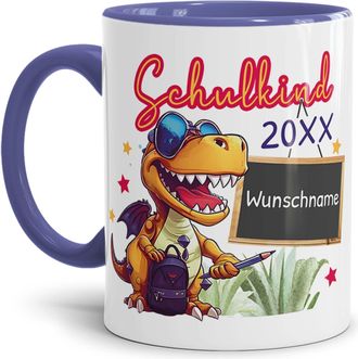 Tassendruck Personalisierbare Tasse zur Einschulung - Schulkind mit Name und Jahr personalisiert - Dino Tasse, personalisierte Geschenke zur Einschulung | 300ml, 