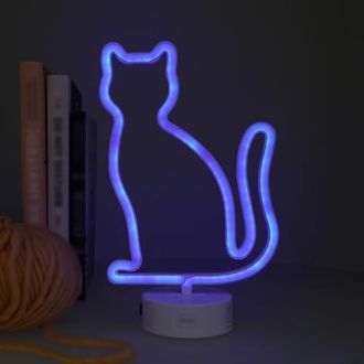 Legami Legami - LED-Lampe Mit Neon-Effekt, Its a Sign, Thema Kitty, Doppelstromversorgung, Typ-C-Kabel (Inklusive) oder Batterien (nicht Inklusive), Tischlam