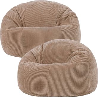 Icon Brand Kingston Sitzsack Cord, Mokkabraun, 2er Pack, Sitzsack Erwachsene mit F&uuml;llung, Bean Bag, Cord Sessel, Lounge Sessel, Lounge Stuhl, Schlafzimmer, Wohnz