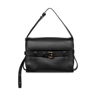 Moschino Schwarze Lederschultertasche mit dekorativem Riemen - - Bags - Damen - Schwarzk - ONE SIZE