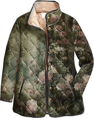 Generic Vestes dhiver pour femmes, vestes matelassées légères pour femmes, ample, décontracté, imprimé floral, tendance, col montant, vêtements dextérieur bou