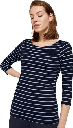 Tom Tailor Damen Longsleeve mit Logo-Stickerei 1032035, 29950 - Navy White Stripe, XXS