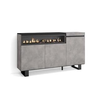 Skraut Home | Sideboard, Highboard | Kommode, Komodenschrank | 150x87x35cm | 3 T&uuml;ren | Elektrokamin. Ma&szlig;e | Industriedesign | Moderner Stil | Zement
