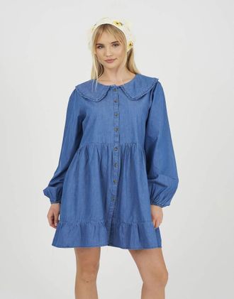 Brave Soul Robe courte en denim avec col en chambray - Bleu