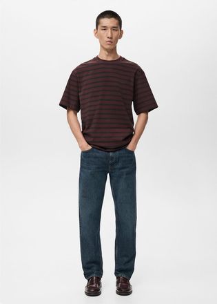 Mango Gestreiftes T-Shirt aus 100% Baumwolle im Relaxed Fit weinrot - Herren - XL - MANGO MAN