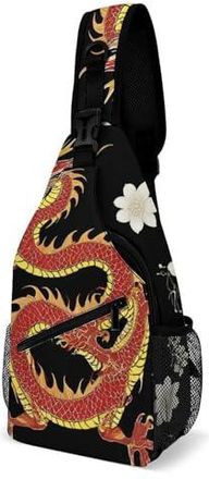Generic Sacoche Homme Bandouliere Fleur chinoise japonaise Dragon Durable Sling Sac &agrave; Bandouli&egrave;re L&eacute;ger Sling Sac &agrave; Dos pour Femme Cyclisme &eacute;cole