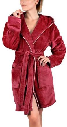 Generic Robes de chambre courtes pour les femmes au Royaume-Uni, peignoirs en velours couleur unie &agrave; capuche avec poches manteaux dhiver thermiques avec poche