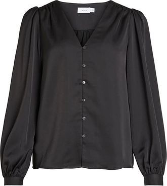 Vila Damen Multi V-neck L/S Shirt/Su - Noos Bluse, Schwarz, 34 EU