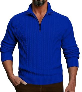 Generic Pull pour homme avec fermeture éclair 1/4 - Style décontracté - Texture à revers - Couleur unie - Super doux - Pliable - Manches longues - Poignets él