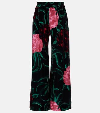 La DoubleJ Pantalon palazzo en velours &agrave; fleurs