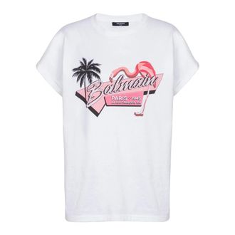 Balmain Flamingo T-shirt - Femme - Tops - Blanc - Taille: 44 FR