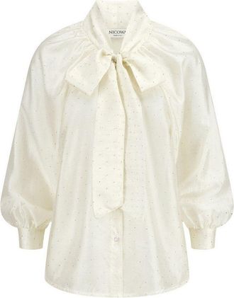 Nicowa Langarmbluse FESTAWI mit Schleifenbindung und Steinchen