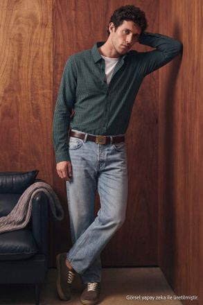 Trendyol MAN Herren Khaki Kariert Lang Regular Fit Hemden