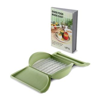 L&eacute;ku&eacute; Dampfgarer aus Platin-Silikon, gr&uuml;n, mit Tablett und Rezeptbuch in Englisch, 3-4 Personen, 1400 ml