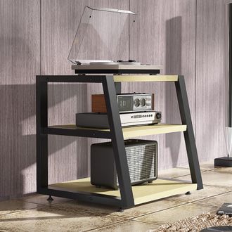 Generic Audio-Komponenten HiFi Rack aus Holz & Stahl, Offener CD-Player-Ständer Audio-Komponenten, Entertainment-Center Schallplattenständer für Kabelbox DVD-