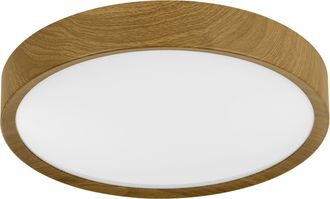 Eglo LED Deckenleuchte Musurita, 1 flammige Deckenlampe, Wohnzimmerlampe, K&uuml;chenlampe aus Stahl und Kunststoff, Flurlampe Decke in Holz-Optik, Wei&szlig;, &Oslash; 34 c