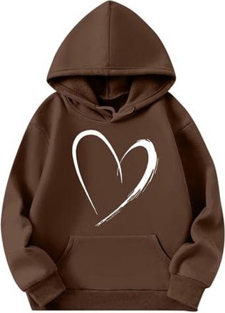 Generic Sweat &agrave; capuche ample pour la Saint-Valentin 2026 avec imprim&eacute; pour un pull confortable, marron, XXL