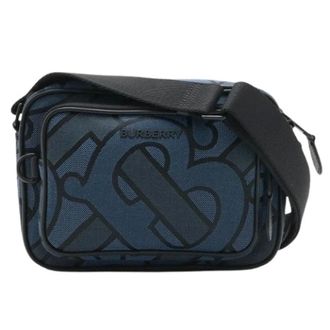 Burberry Pre-owned Sac bandouli&egrave;re Ormond en toile et cuir - Femme - Pre-owned - Bleu - Taille: ONE Size