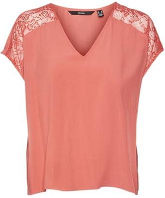 Vero Moda Vmrusk SS WVN GA Top en Dentelle et col en V pour Femme, Cayenne, L
