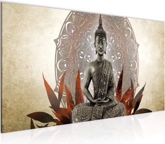 Runa Art Wandbild Buddha 1 Teilig 100 x 40 cm Modern Bild auf Vlies Leinwand Feng Shui Wohnzimmer Schlafzimmer Beige Braun 031212b