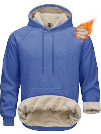 Magcomsen Sweat Homme Capuche Pull Hiver Chaud Poche Kangourou Polaire Chaude Sweatshirt pour Automne Bleu Gris, L