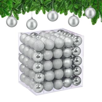 Relaxdays Weihnachtskugeln im 100er Set, Kunststoff, D: 6cm, runde Weihnachtsbaumdeko, Baumschmuck bruchsicher, Silber