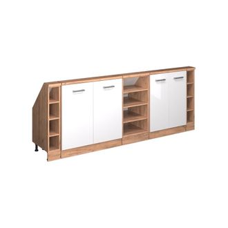 Vicco K&uuml;chenschrank f&uuml;r Dachschr&auml;gen R-Line, Wei&szlig; Hochglanz/Goldkraft Eiche, 215 cm 5er Set