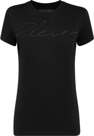 Philipp Plein Femme, Tops, Noir, Taille: 36 FR T-Shirt Col Rond Signature