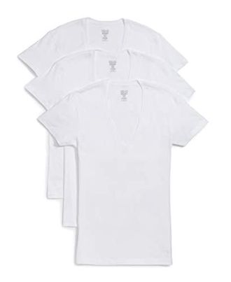 2(x)ist Essential Lot de 3 t-Shirts à col en V Profond en Coton pour Homme Coupe ajustée, Blanc, Taille S