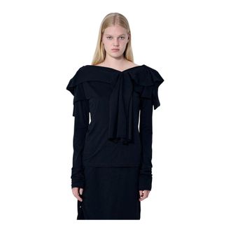 Yohji Yamamoto Supima Single Jersey Gro&szlig;er Kragen Oberteil - - Tops - Damen - Schwarzk - M